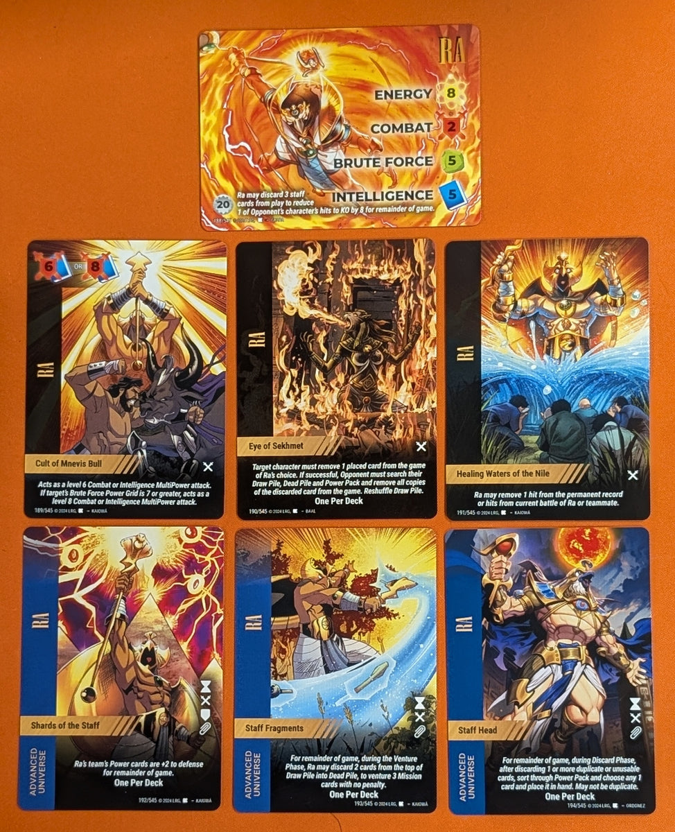 Marvel Overpower Ra SET - character, 3 specials, 3 Advanced Universe ...